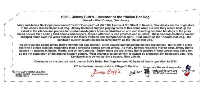 Historic Jimmy Buff's and the Italian Hot Dog Honored With Miniature ...